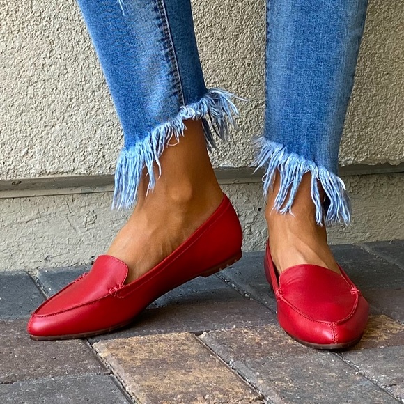 Nordstrom | Shoes | Red Genuine Napa Leather Pointed Toe Penny Loafer ...